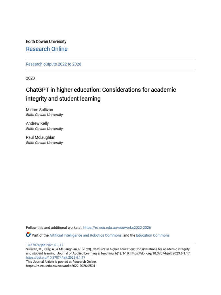 ChatGPT's Impact on Academic Integrity | PDF | Artificial Intelligence ...