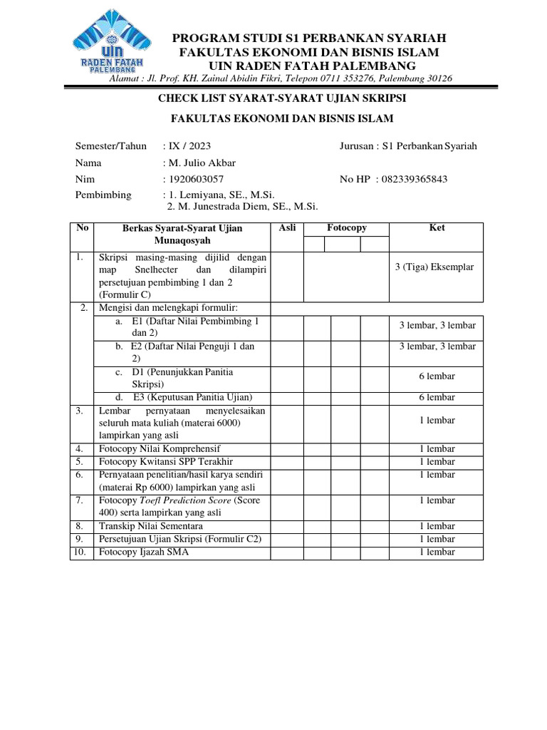Syarat Ujian Skripsi S1 Perbankan Syariah | PDF