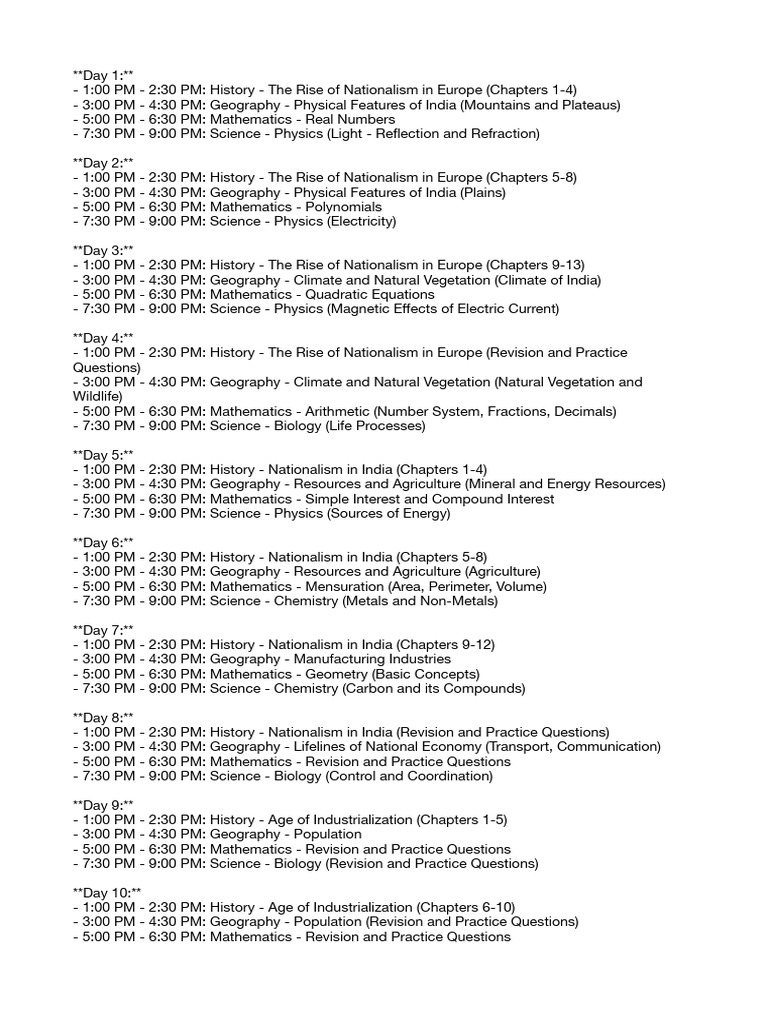 2-Hour Daily Study Schedule | PDF | Science | Mathematics