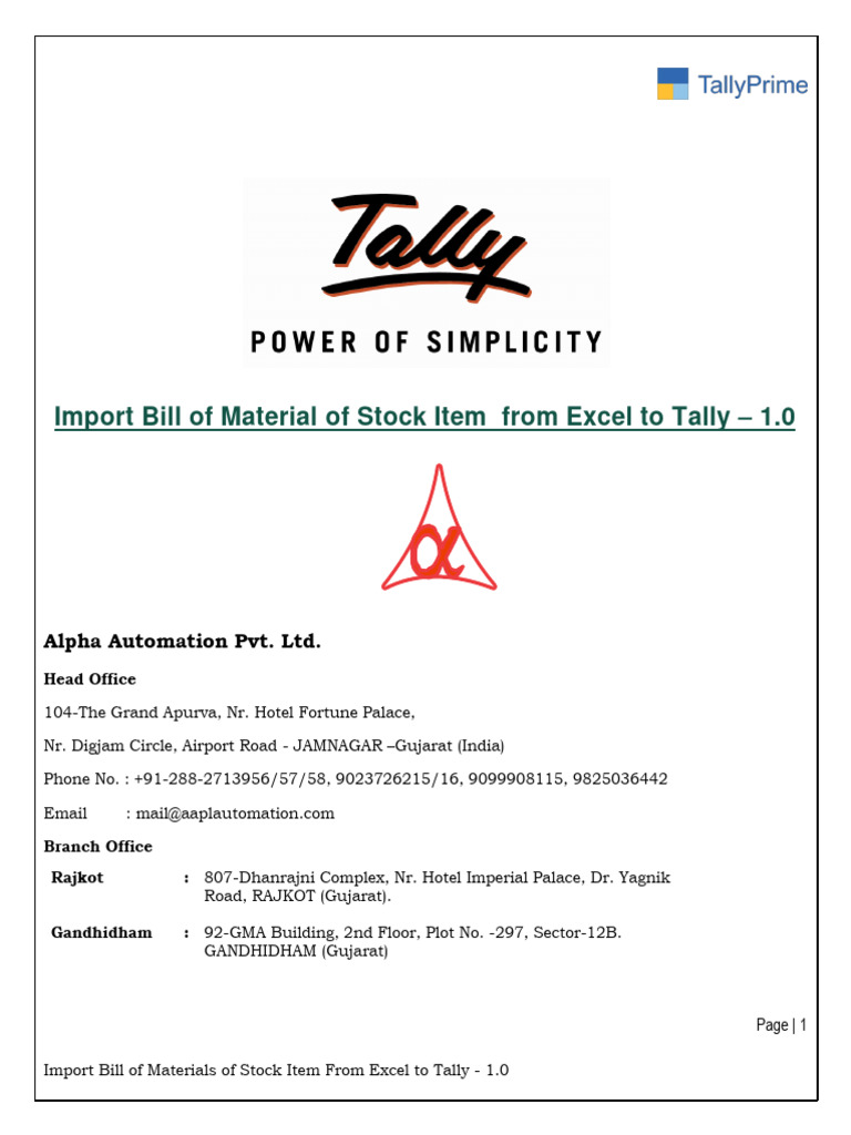 Tally BOM Import Guide | PDF | Microsoft Excel | Software