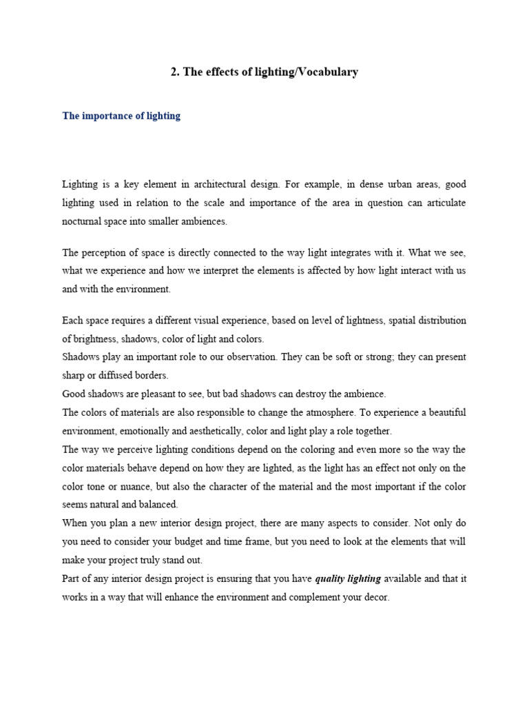 Lighting Vocabulary | PDF | Art