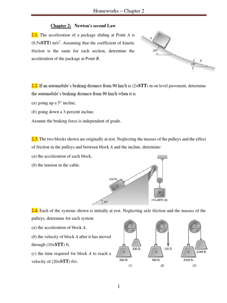 Danymics - Homeworks - Chapter 2 Newton - S Second Law | PDF | Friction | Force