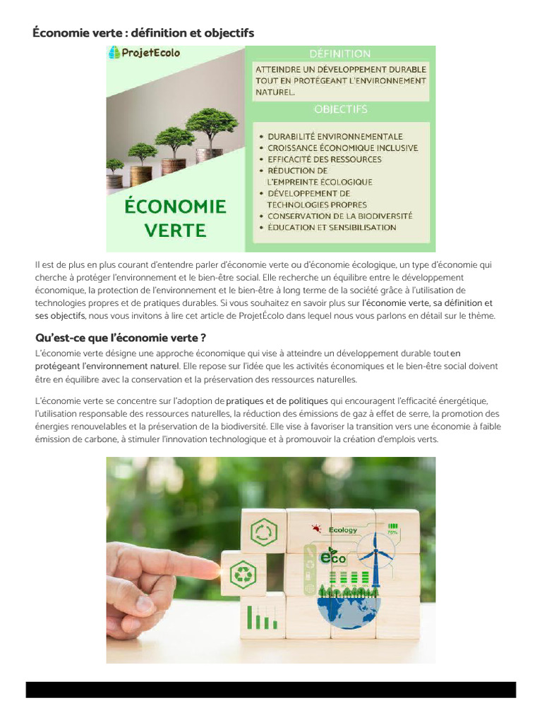 Définition et objectifs de l'économie verte | PDF | Développement ...