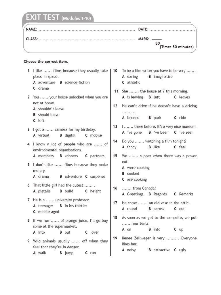 13 Exit Test (Modules 1-10) ACTION 3 | PDF