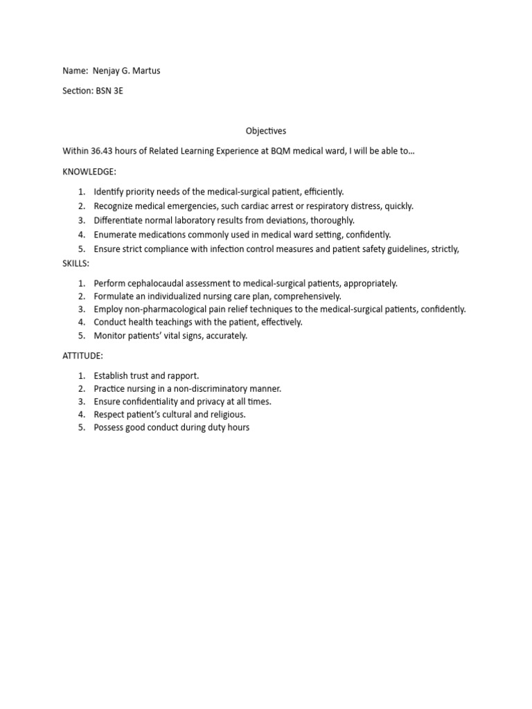 Surgical Ward Learning Objectives | PDF
