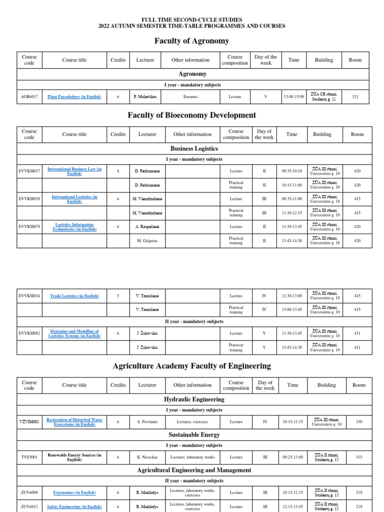 Master Time Table 2022 Autumn 4 | PDF | Lecture | Engineering
