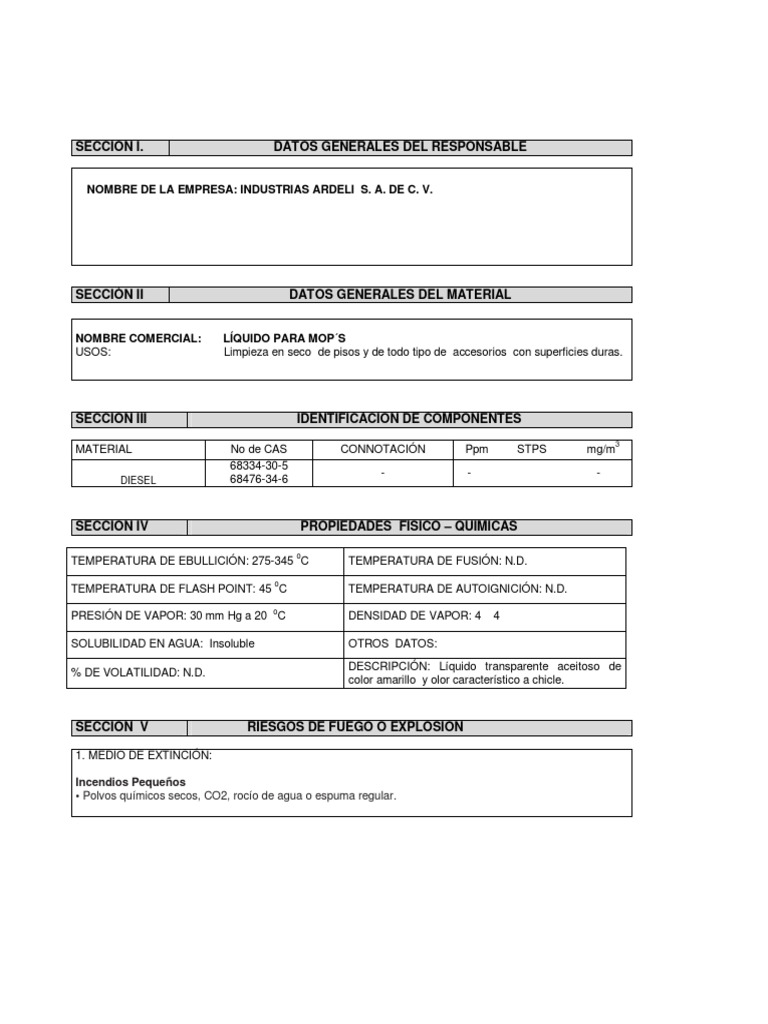 LIQUIDO PARA MOP HOJA DE SEGURIDAD | PDF