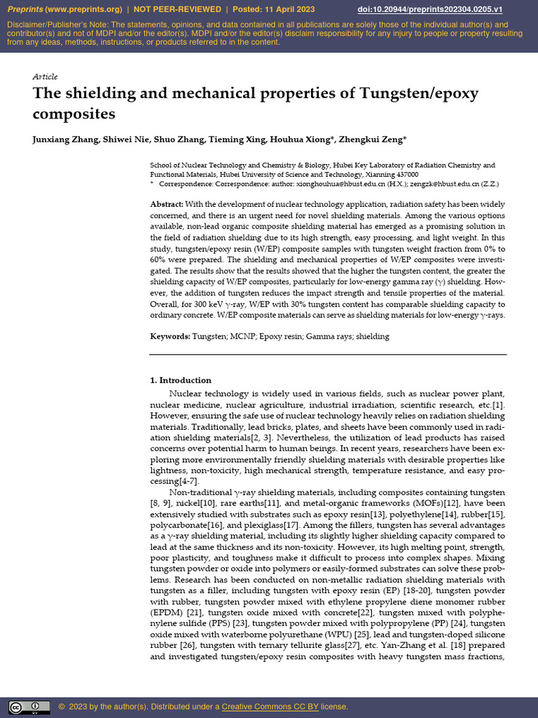 Flexible Tungsten/Epoxy Shielding Study | PDF | Composite Material ...