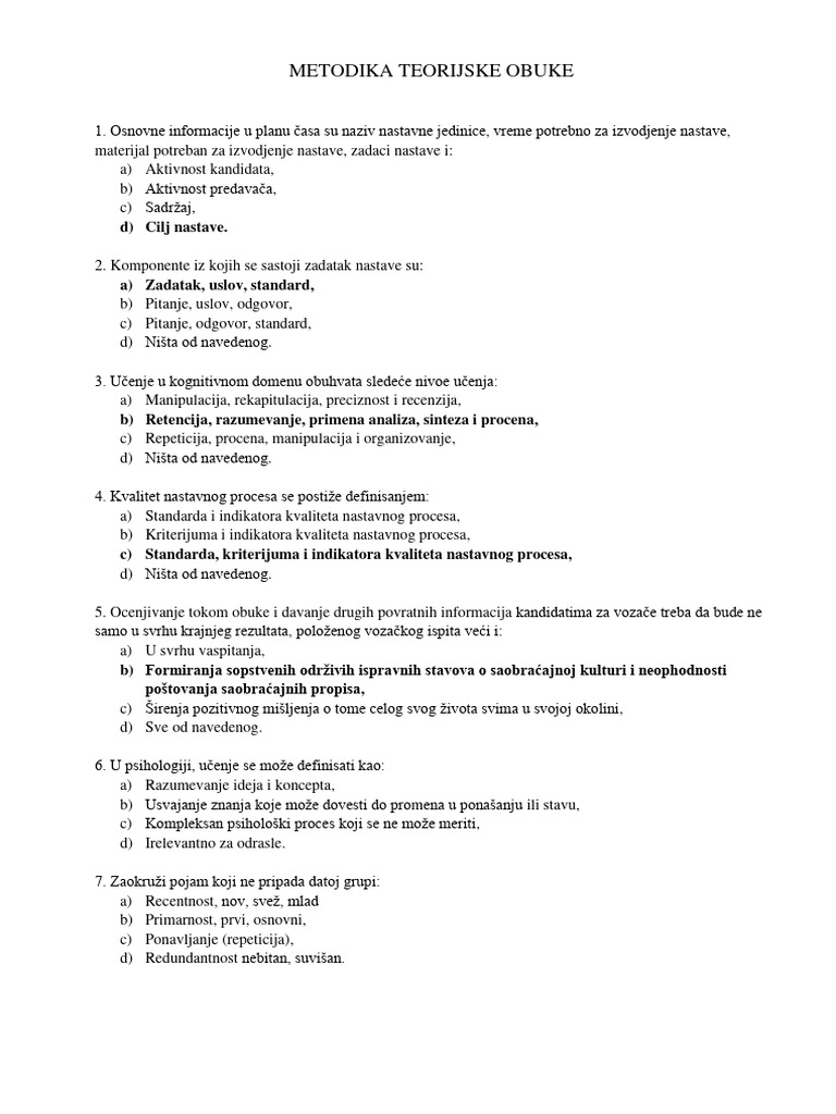 METODIKA - Pitanja I Odgovori - MOJE ISPRAVLJENO | PDF