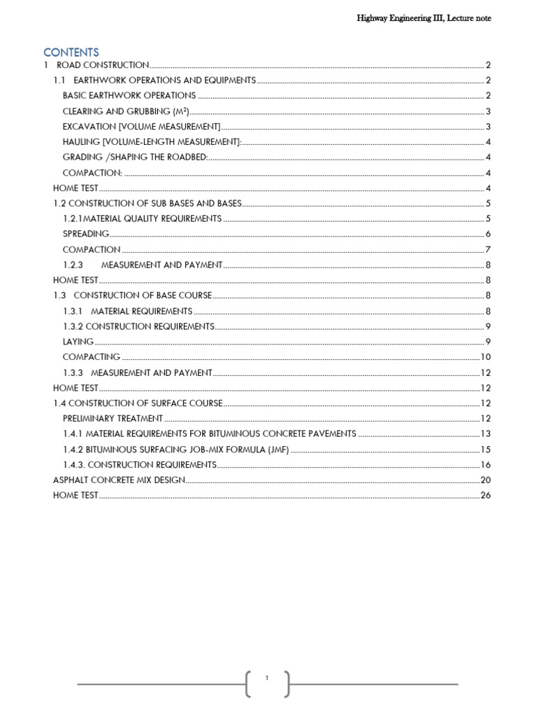 Chapter 1 Road Construction and Asphalt Concrete Mix Design | PDF ...