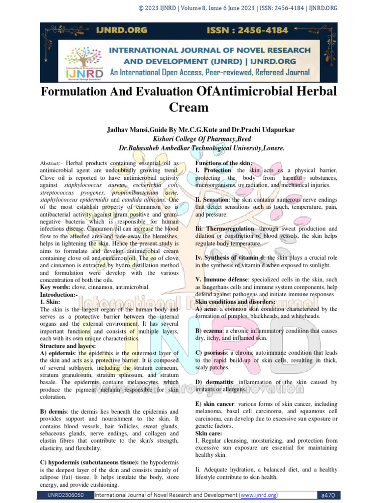 Antimicrobial Herbal Cream | Download Free PDF | Epidermis | Antimicrobial