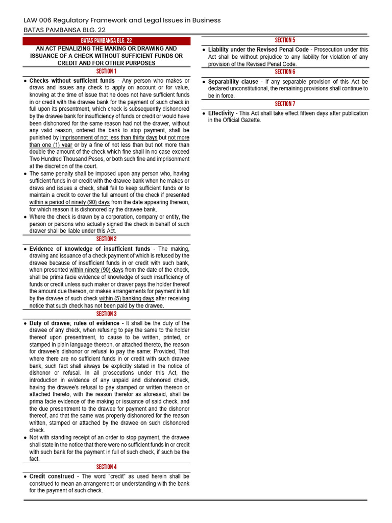 Law 006 Batas Pambansa BLG 22 | Download Free PDF | Cheque | Fine (Penalty)