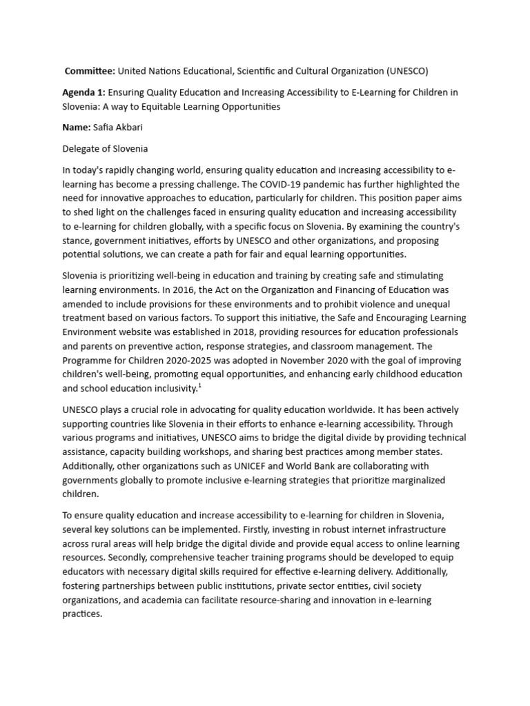 Safia Akbari-UNESCO-Slovenia-Position Paper | PDF | Educational Technology