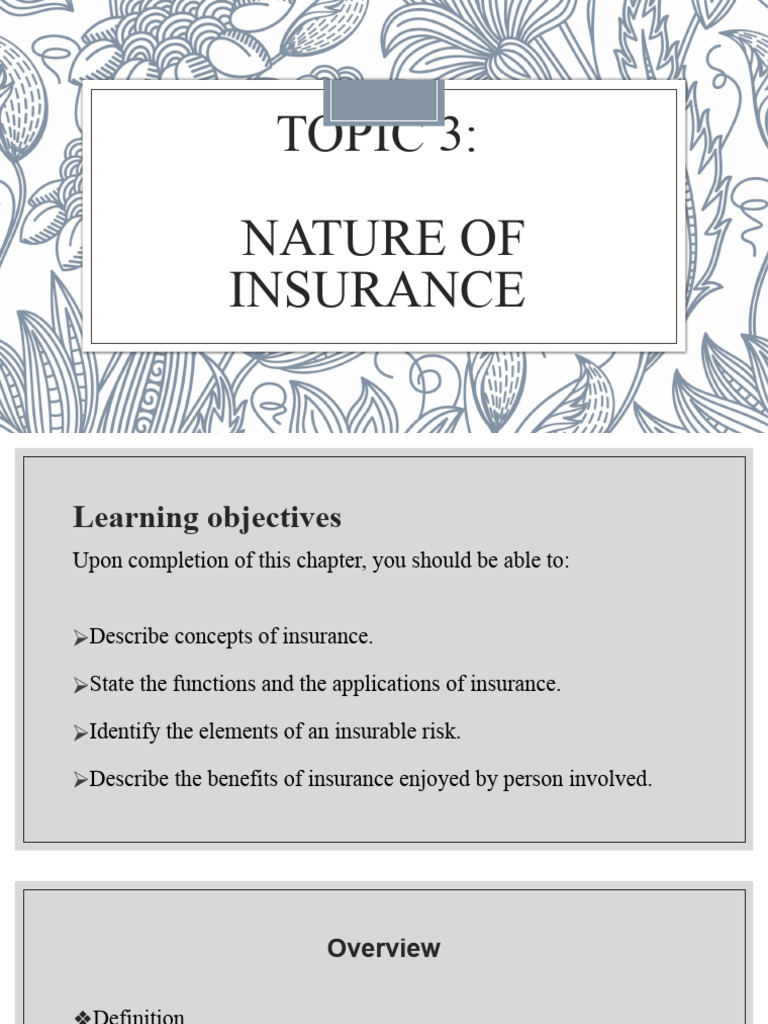 Topic 3 - Nature of Insurance | PDF | Insurance | Risk