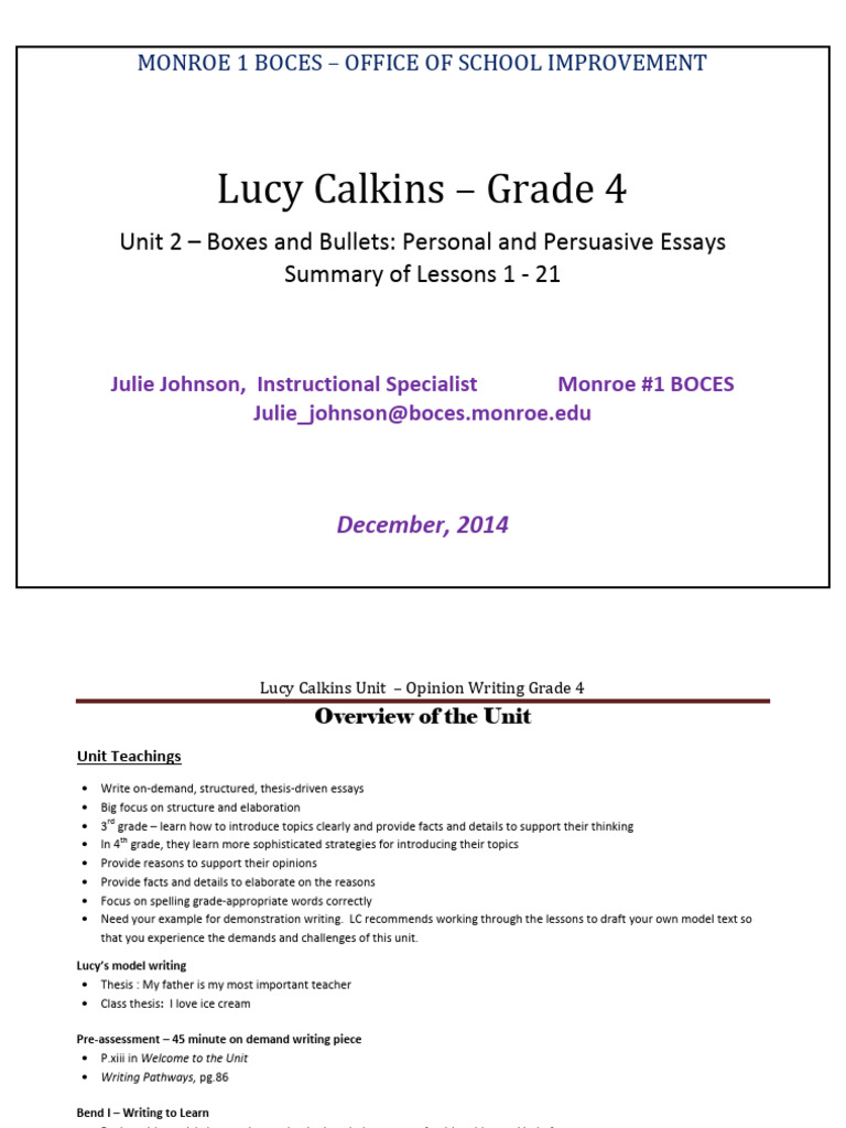 Lucy-Calkins-Opinion Writing - Grade-4 | PDF