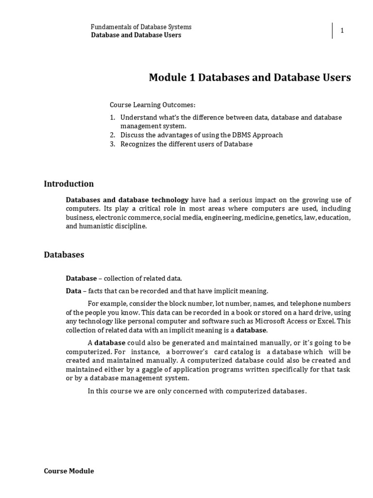 Week 1 - Databases and Database Users | PDF | Databases | Computing