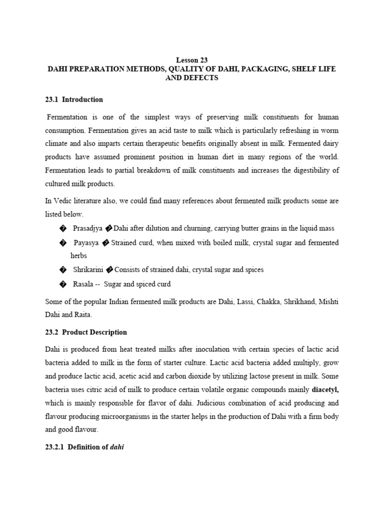 Dahi: Preparation & Quality Guide | PDF