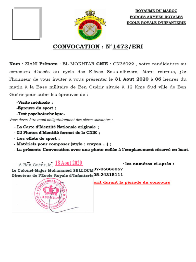 Convocation Concours École Militaire | PDF