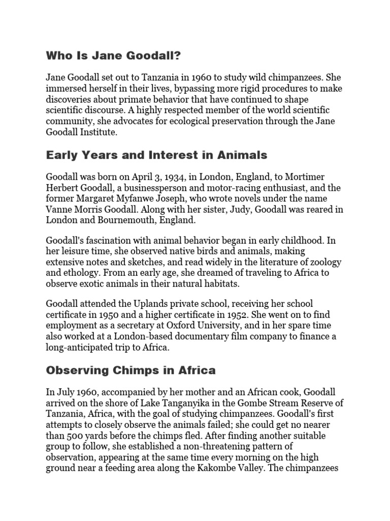 Who Is Jane Goodall | PDF | Chimpanzee | Zoology