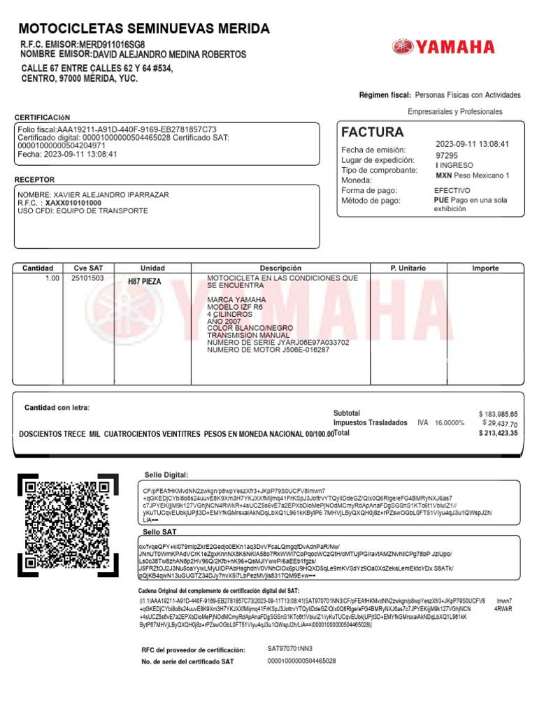 Refactura Yamaha | PDF | Vehículo de motor | Vehículos