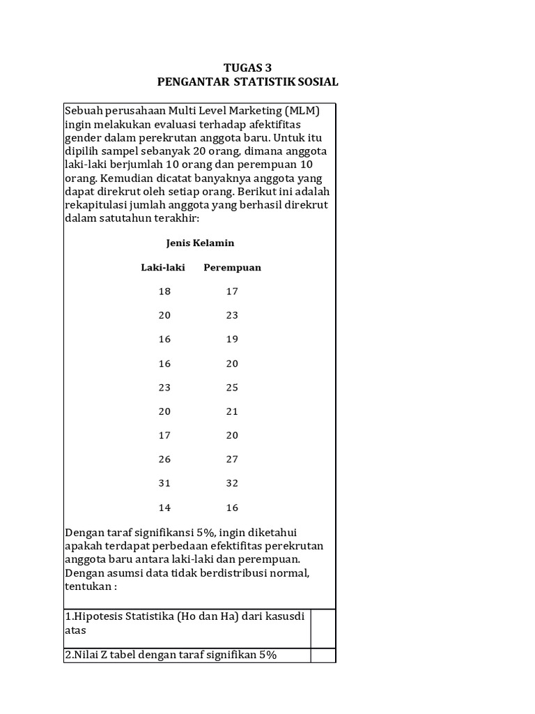 Tugas 3 Pengantar Statistik Sosial | PDF