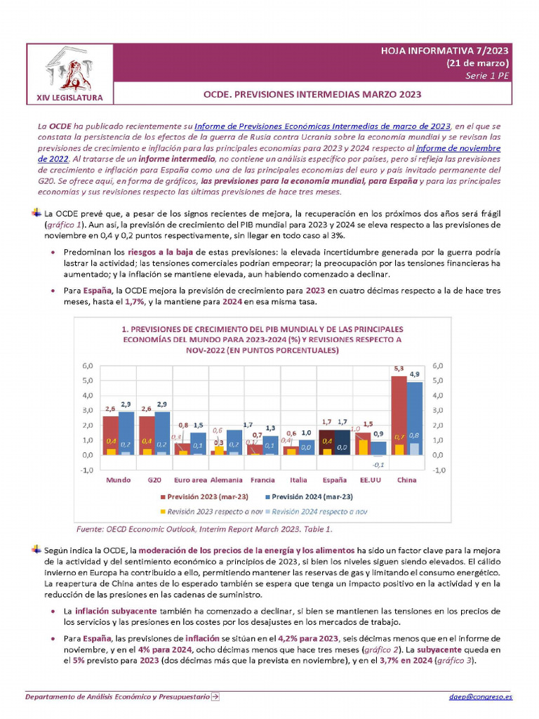 Previsiones OCDE Mazo 2023 | PDF