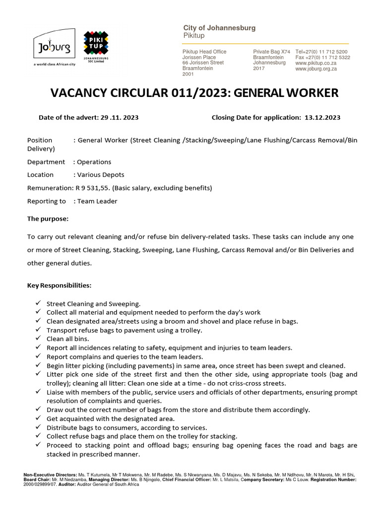 General Workers Advert November 2023 | PDF | Business | Justice