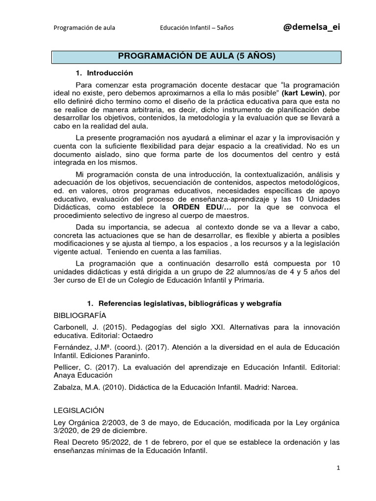 Programación de Aula Lomloe | PDF | Aprendizaje | Educación de la primera infancia