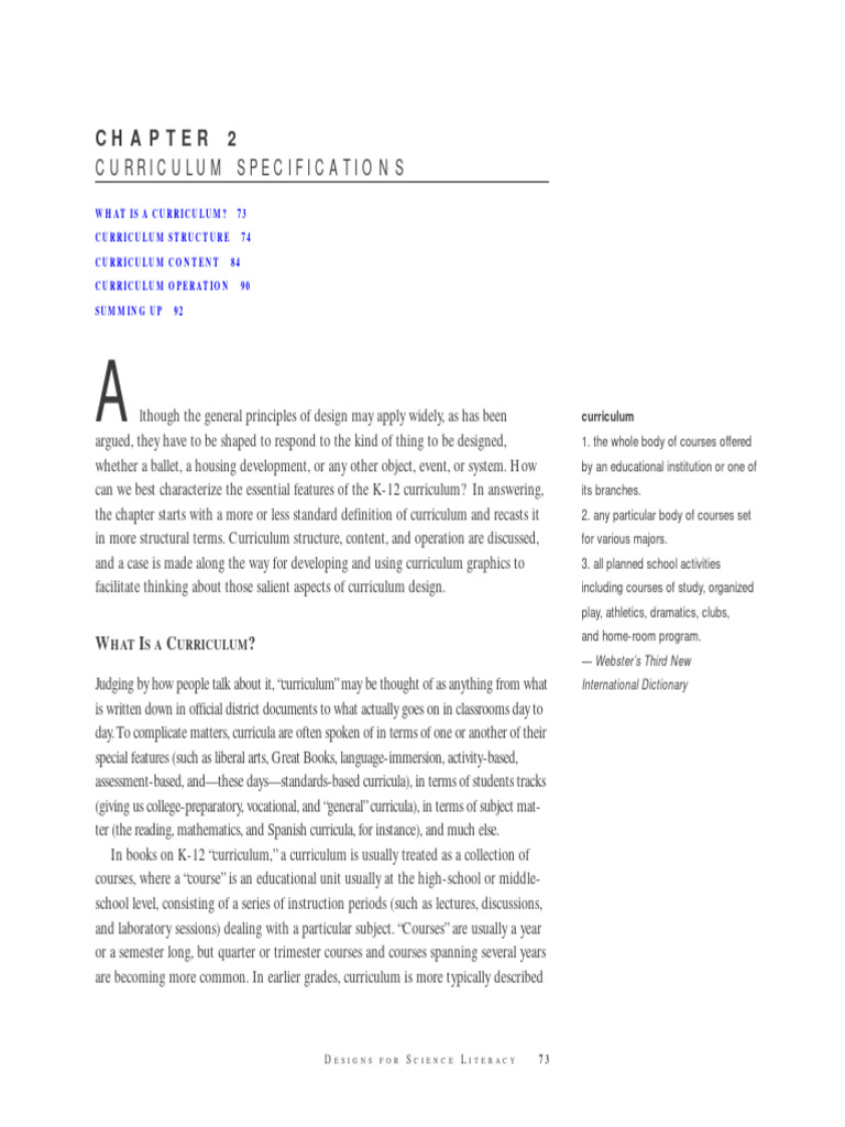 Chapter 2 Curriculum Specifications | PDF | Curriculum | Teachers
