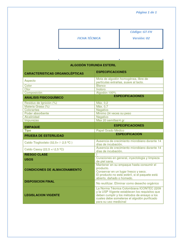 Ficha Tecnica Algodon | PDF | Materiales