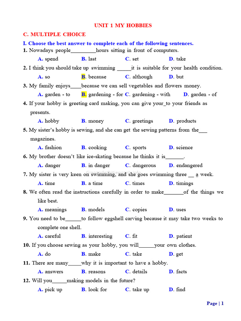 Multiple Choice E7 (Unit 1-6) | PDF | Lunch | Obesity