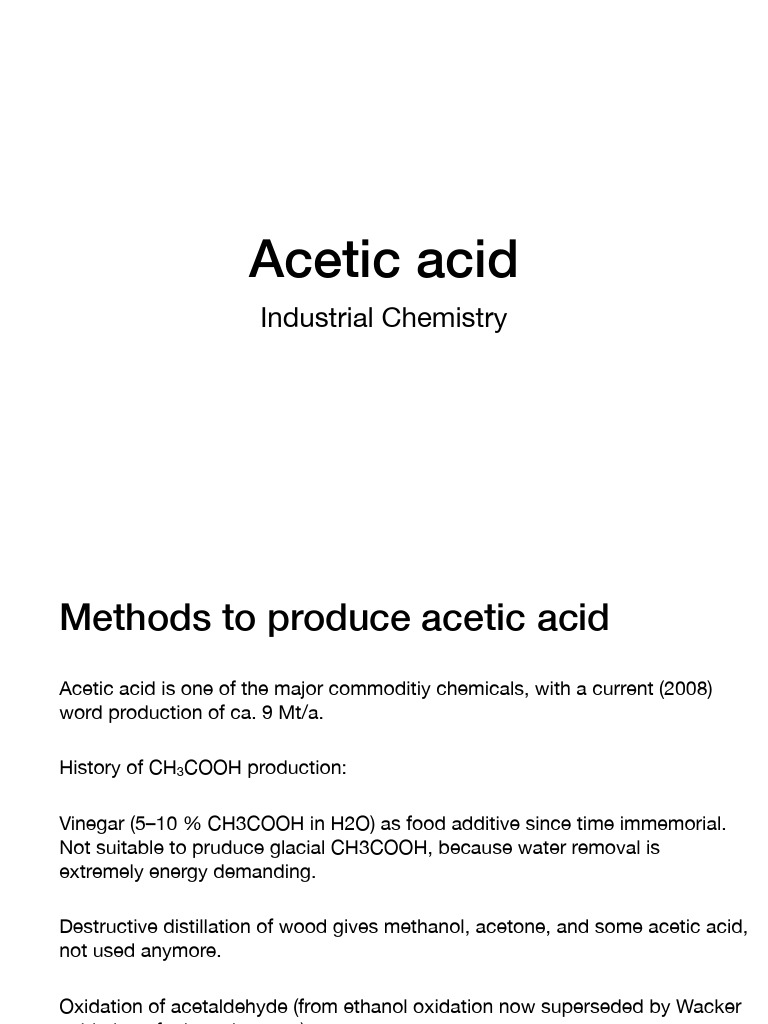 Acetic Acid Industrial Chemistry | PDF | Acetic Acid | Methanol