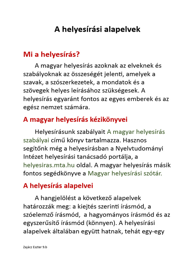 Helyesírási Alapelvek | PDF