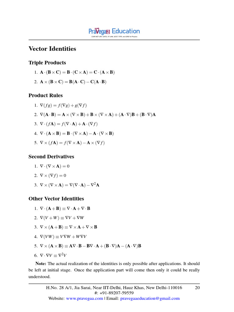 Vector Identities | PDF | Applied Mathematics | Mathematical Analysis
