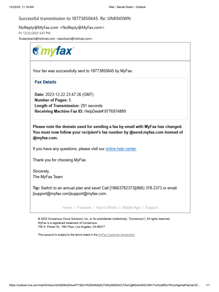 MyFax Transmission Confirmation | PDF | Business | Computers