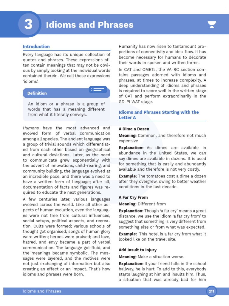 Idioms And Phrases With Meaning And Example Pdf Download English