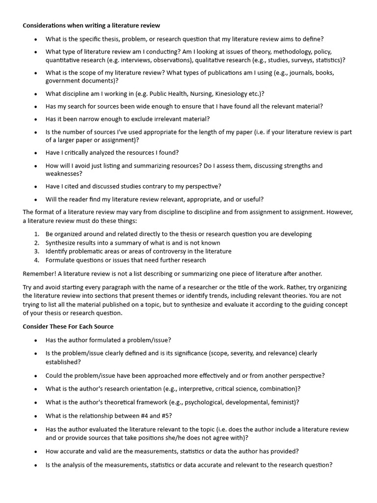 Considerations When Writing A Literature Review | PDF | Statistics ...