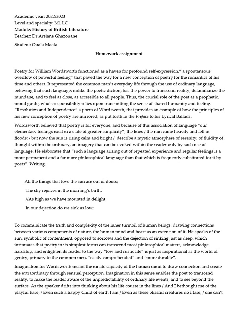HBL Assignment Ouala | PDF | Poetry | William Wordsworth