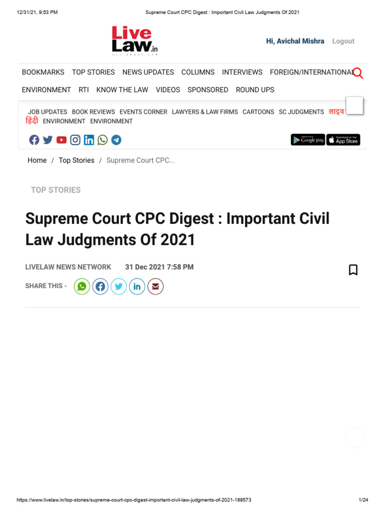 Supreme Court CPC Digest - Important Civil Law Judgments of 2021 | PDF ...