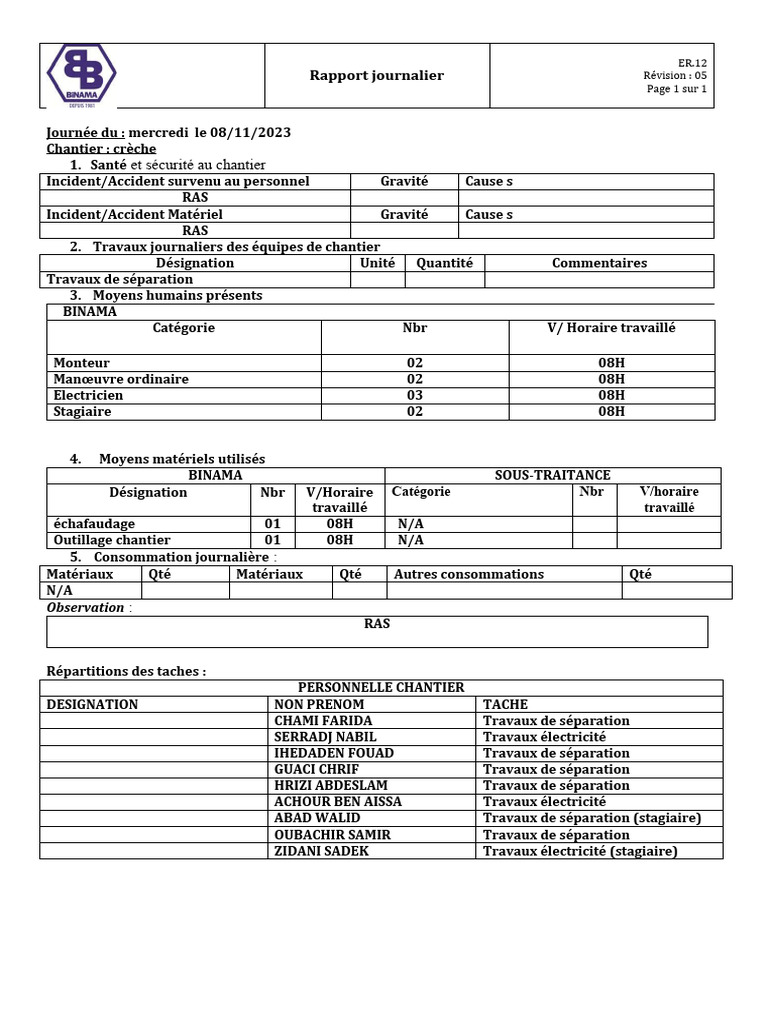 Rapport Journalier | PDF