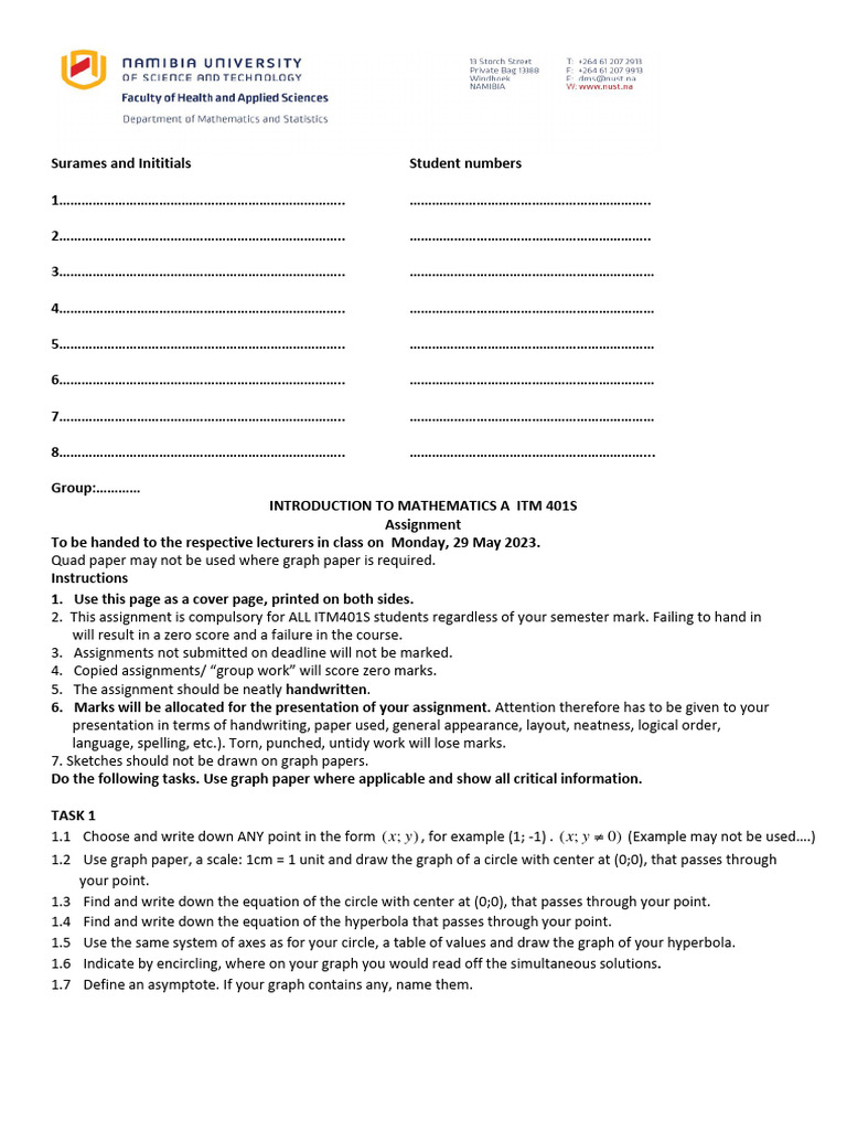 Assignment 2023 | PDF | Equations | Cartesian Coordinate System Assignment 2023 | PDF | Equations | Cartesian Coordinate System