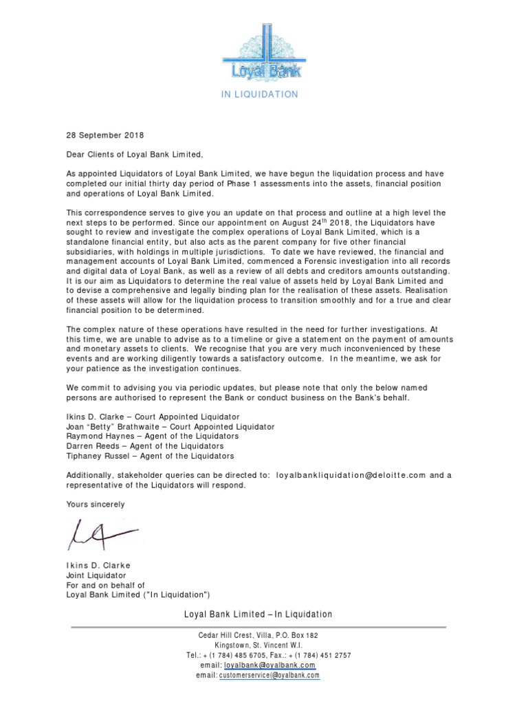 Loyal Bank Liquidation | Download Free PDF | Liquidation | Banks