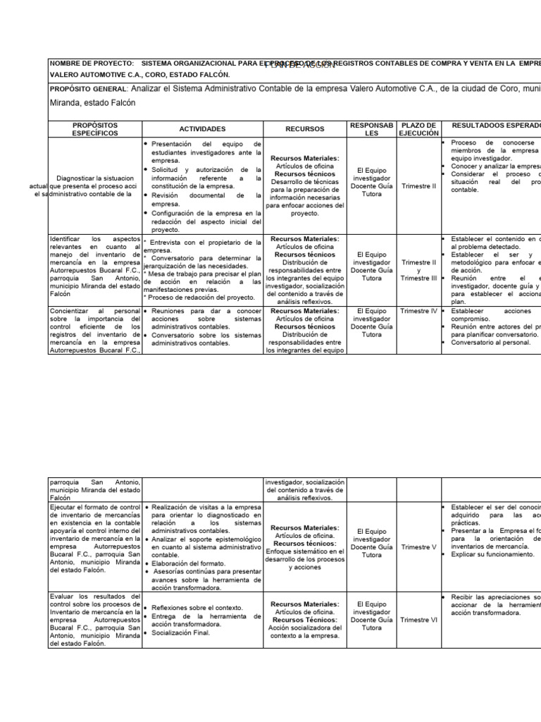 Modelo de un plan de accion | PDF | Business | Contabilidad