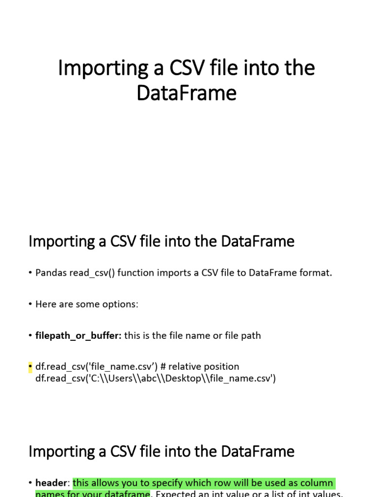 Importing A CSV File Into The DataFrame | PDF | Comma Separated Values | Filename