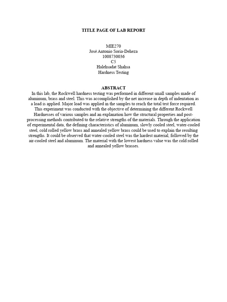 Lab 3 Report Pdf Hardness Steel 