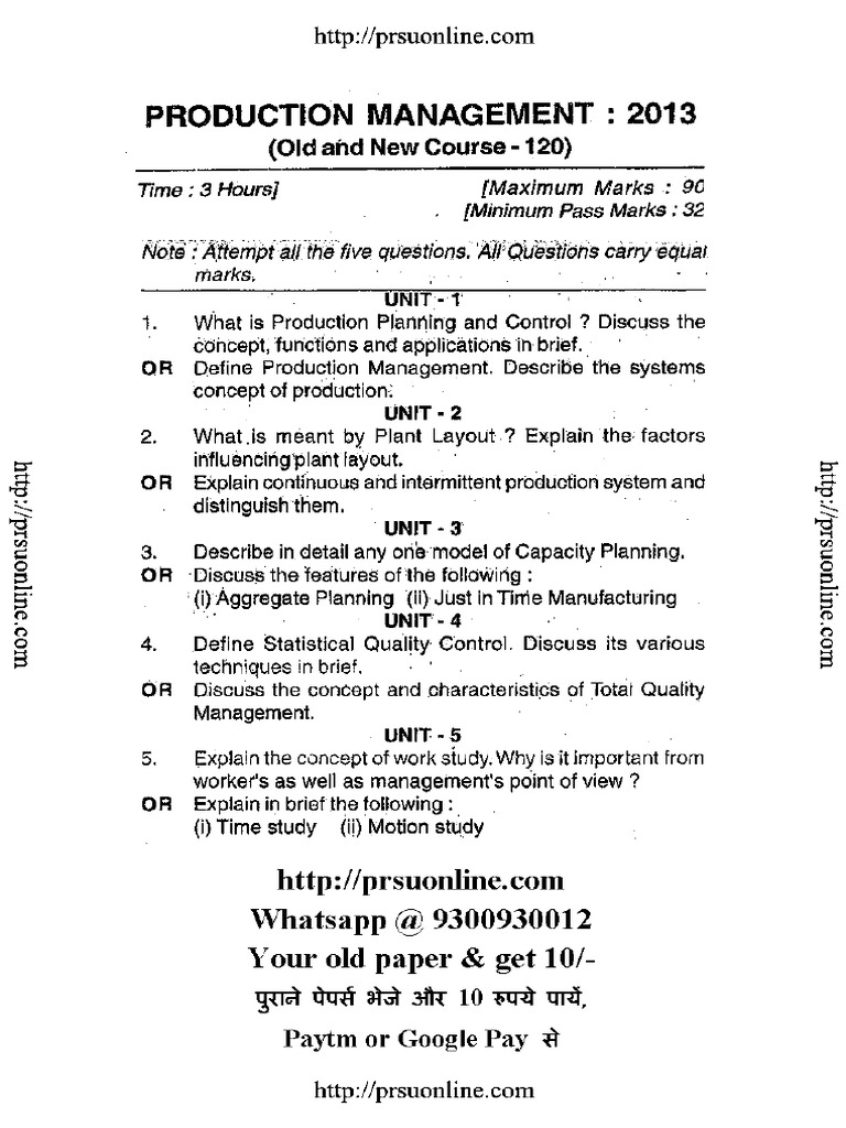 Bba 5 Sem Production Management 2013 | PDF