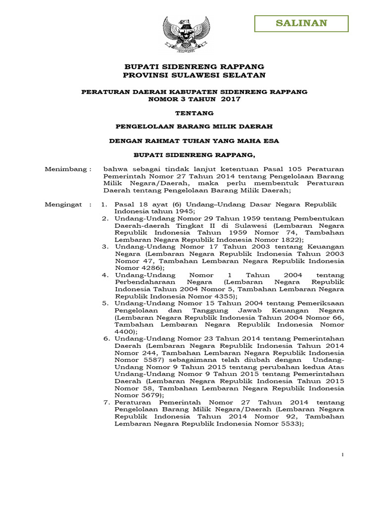 Perda No. 3 TTG Pengelolaan Barang Milik Daerah | PDF