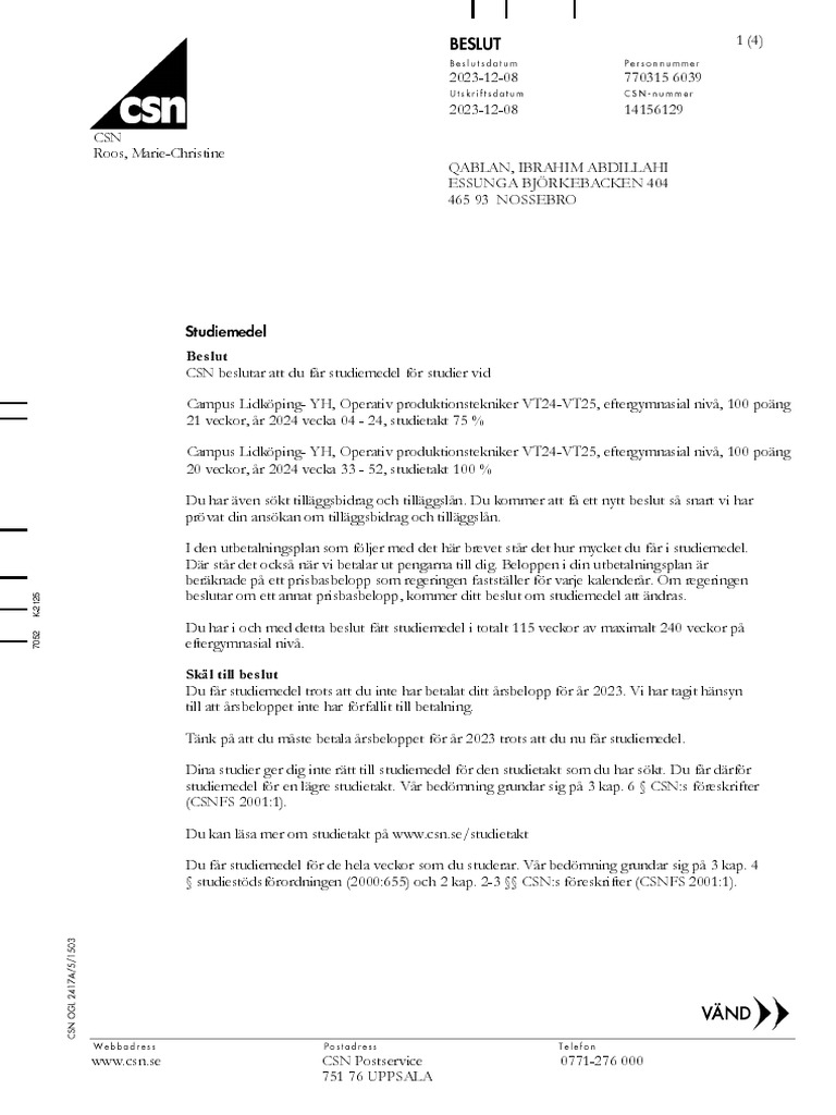 Exemplet På CSN Beslut | PDF