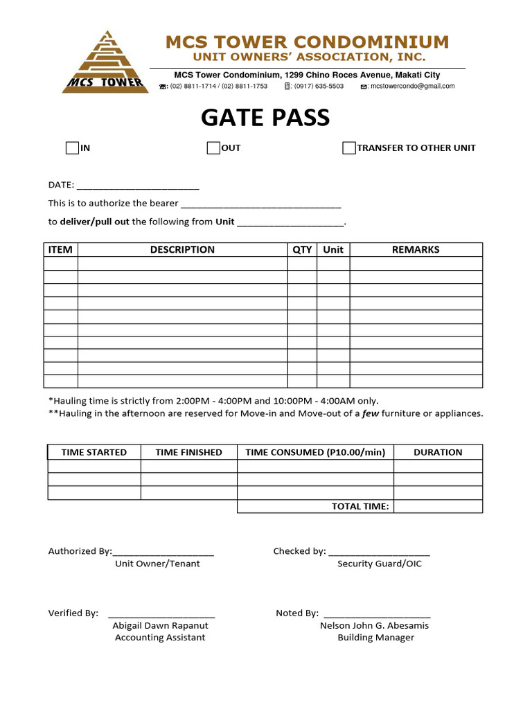 MCS Gate Pass | PDF