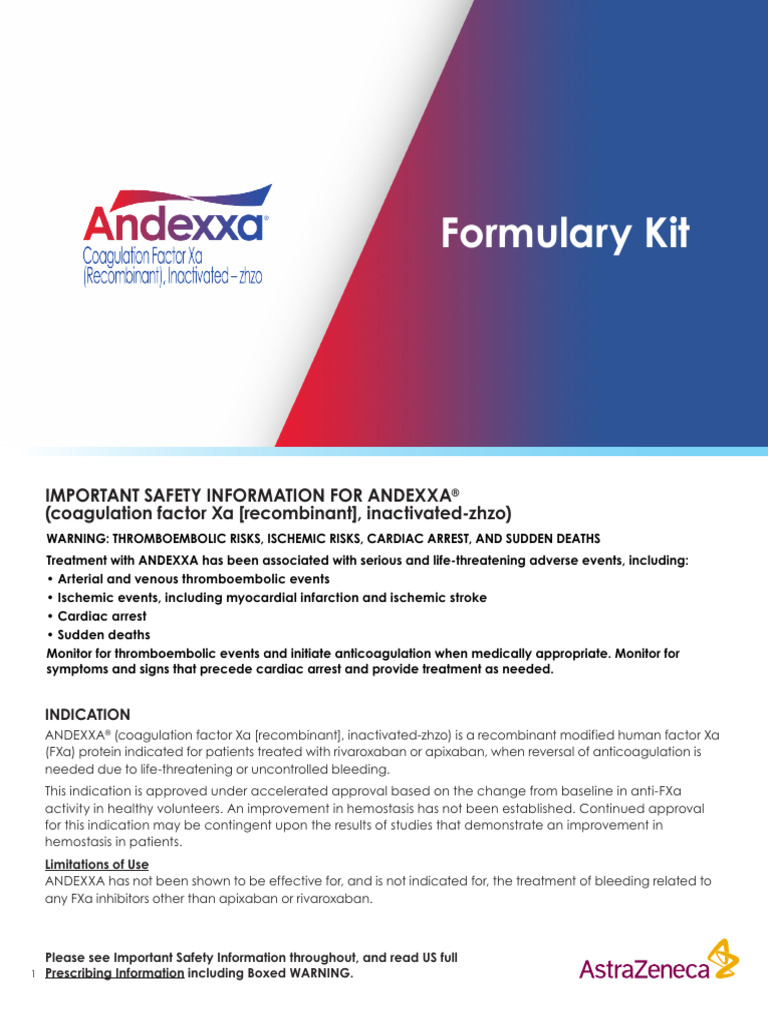 Andexxa Formulary Kit | PDF | Coagulation | Thrombosis
